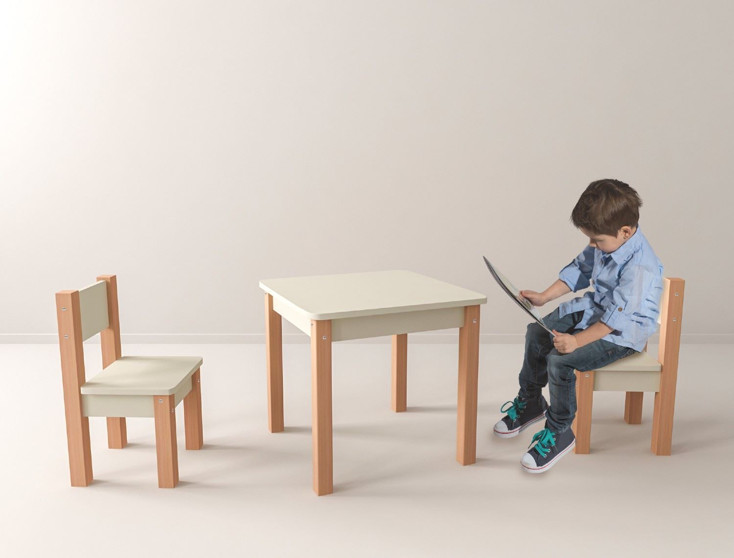 Masa copii lemn fag alb/natur Mario | WoodMood - Mobilă și accesorii ...